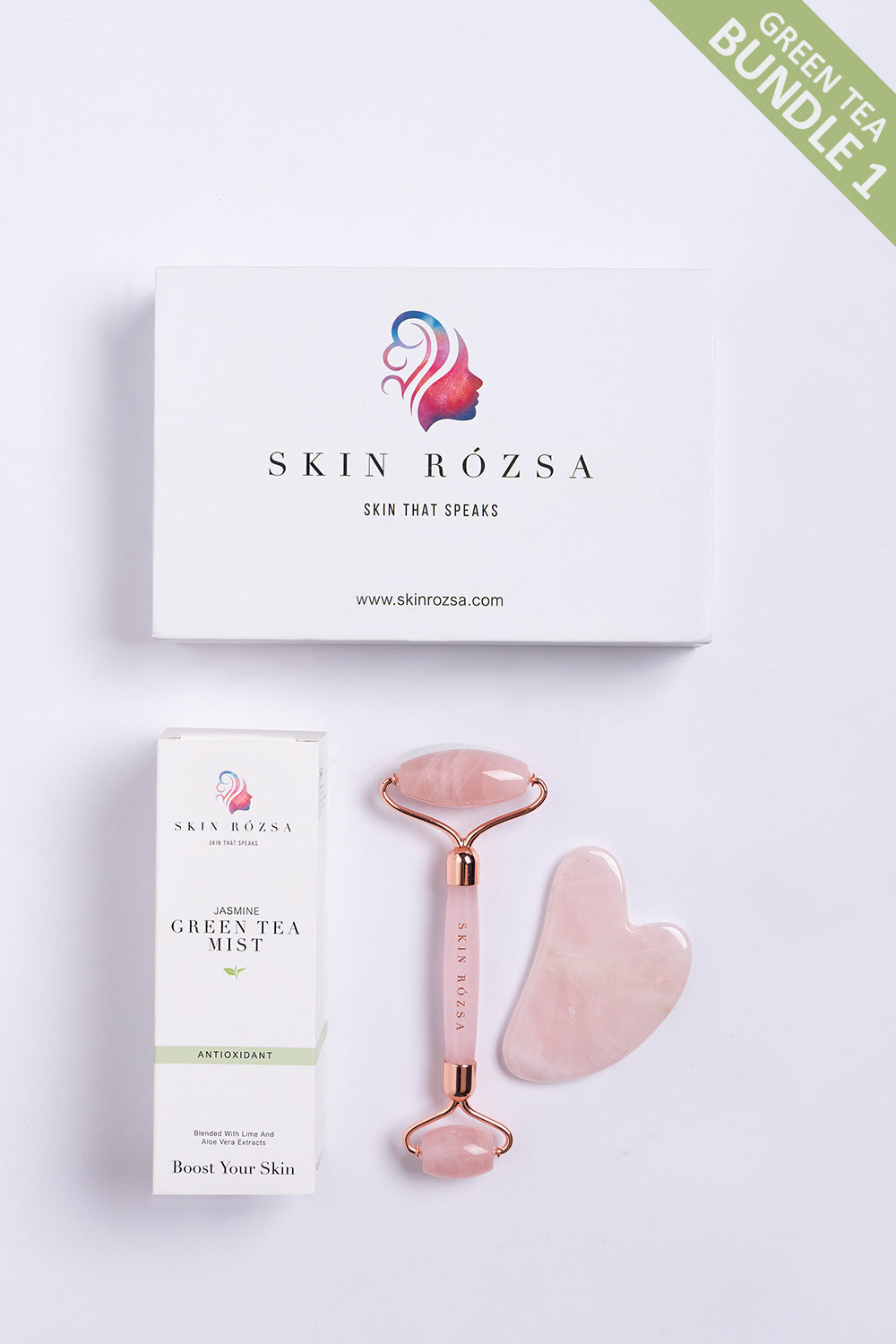 Green Tea Bundle 1 – facial mist, Guasha and face roller – Skin Rózsa
